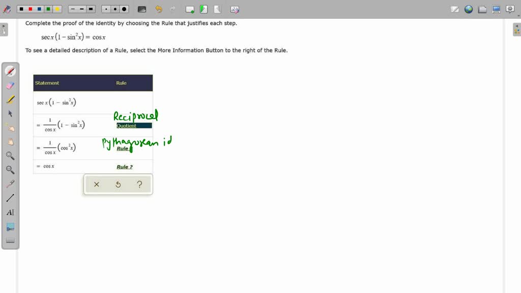SOLVED: Complete the proof of the identity by choosing the Rule that ... SOLVED: Complete the proof of the identity by choosing the Rule that ...