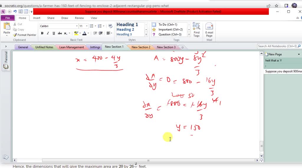 SOLVED: 12. A farmer has 1200 feet of fencing enclose two adjacent ...