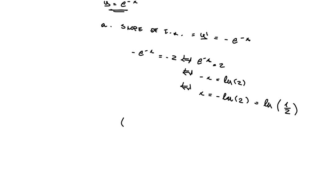 SOLVED: a) Find the point on the graph of yequalse Superscript negative x where the tangent line ...