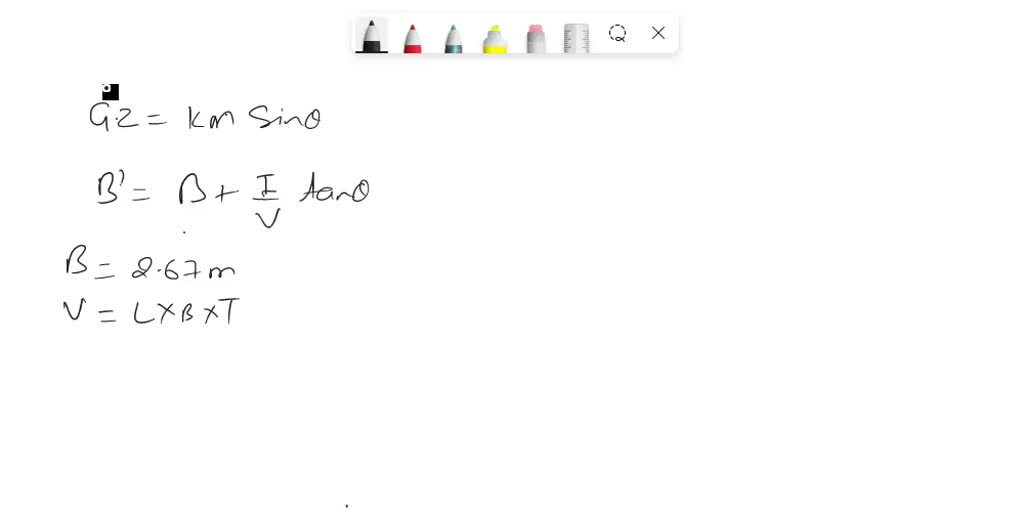 A box-shaped vessel 65m X 12m X 4m has KG 4m; upright on an even keel ...