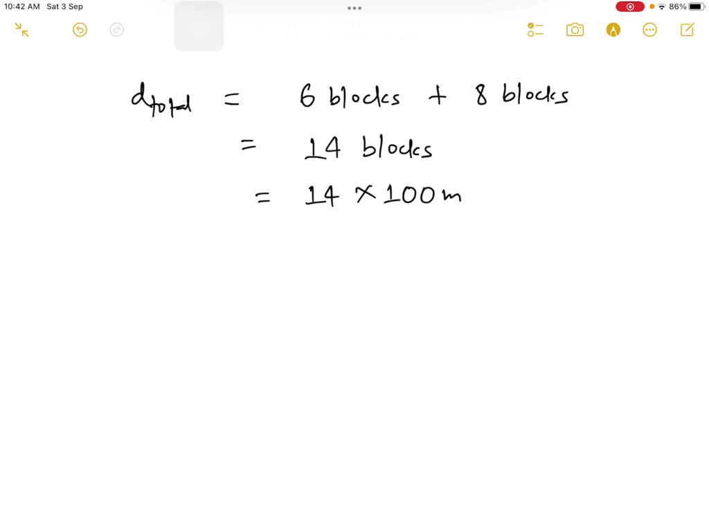 SOLVED: A city bus travels 6 blocks east and 8 blocks north. Each block ...