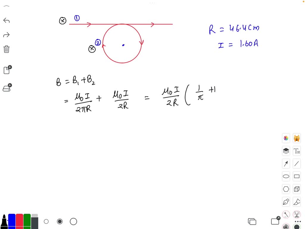 SOLVED: A conductor consists of a circular loop of radius R = 46.4 cm and two long,straight ...