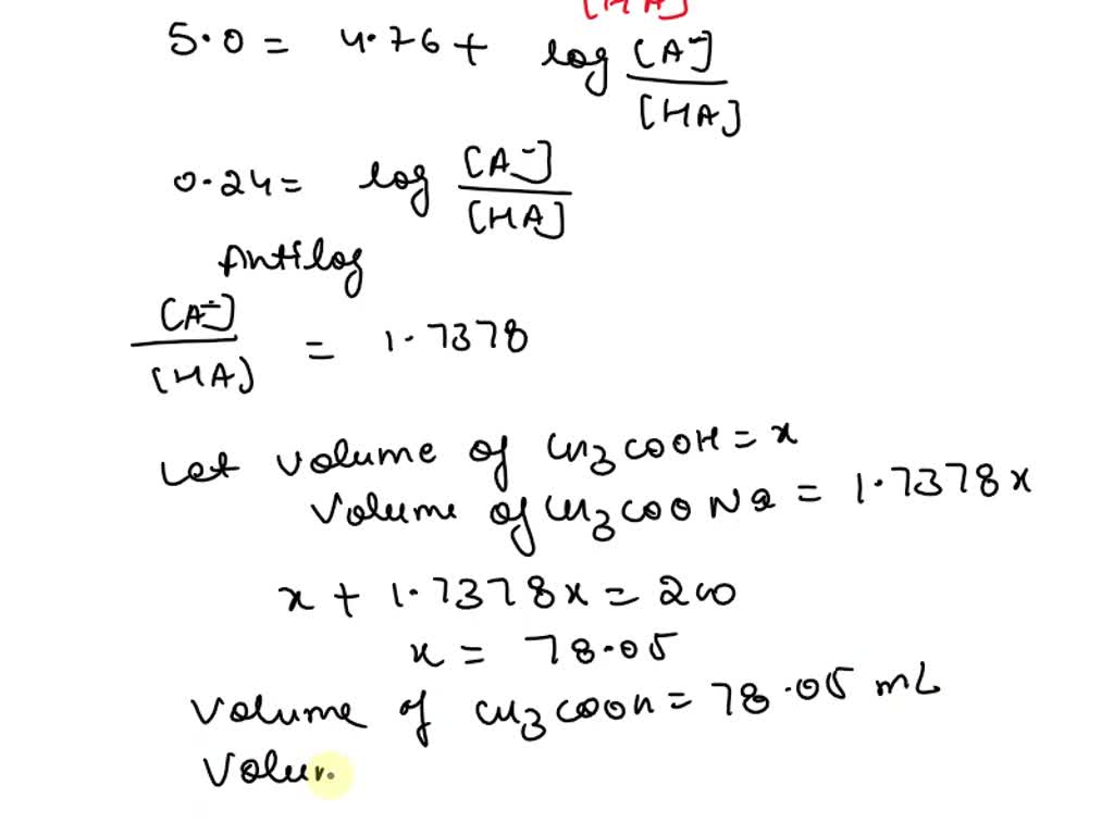 SOLVED: Prepare a solution of 0.2 M acetate buffer (200 mL) with a final pH of 5.0 using 0.2 M ...