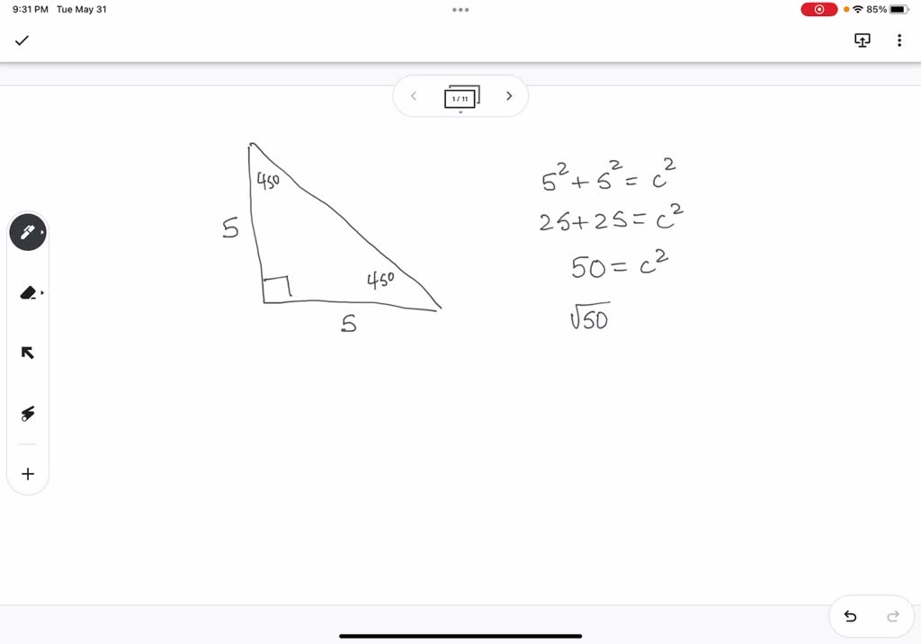 SOLVED: Question 24 (2 points) If A B C is a 45-45-90 triangle and one ...