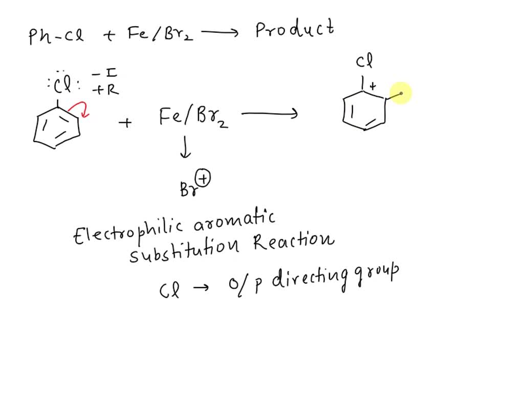 The product in the following reaction is: Ph - Cl + Fe/Br2 âŸ¶ Product ...