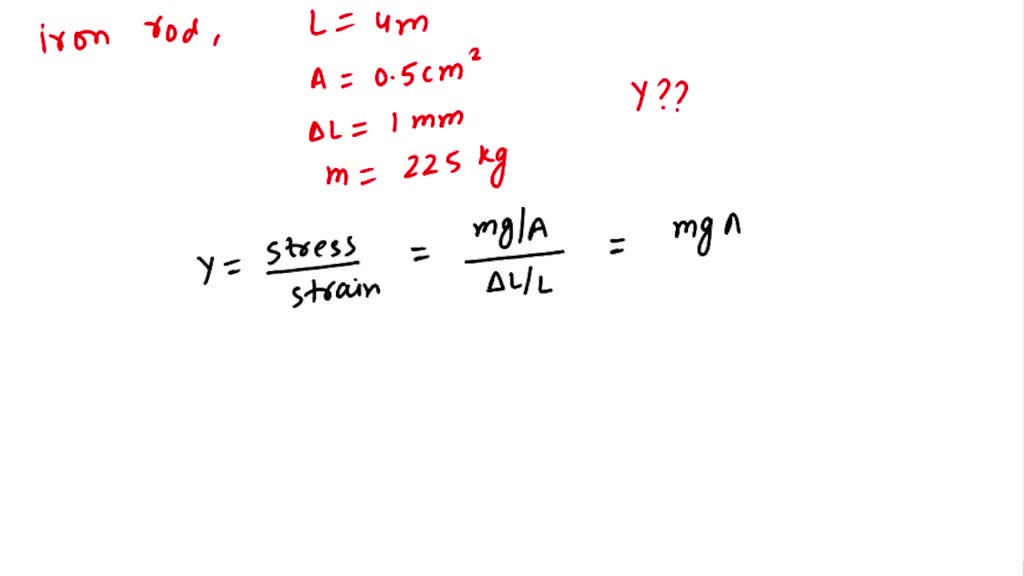 an iron rod 4m long and 0.5cm2 in cross section stretches 1 mm when a ...