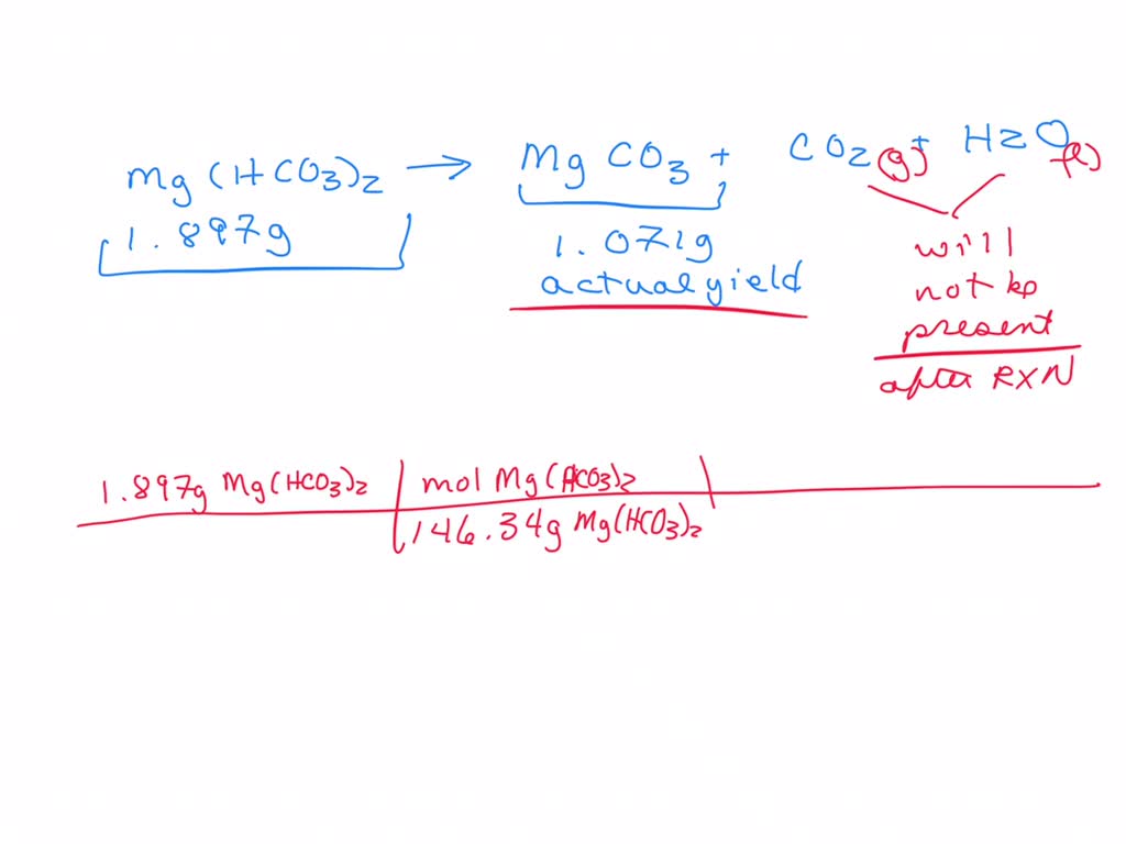 SOLVED: A 1.897 g sample of pure Mg(HCO3)2 was heated and decomposed ...