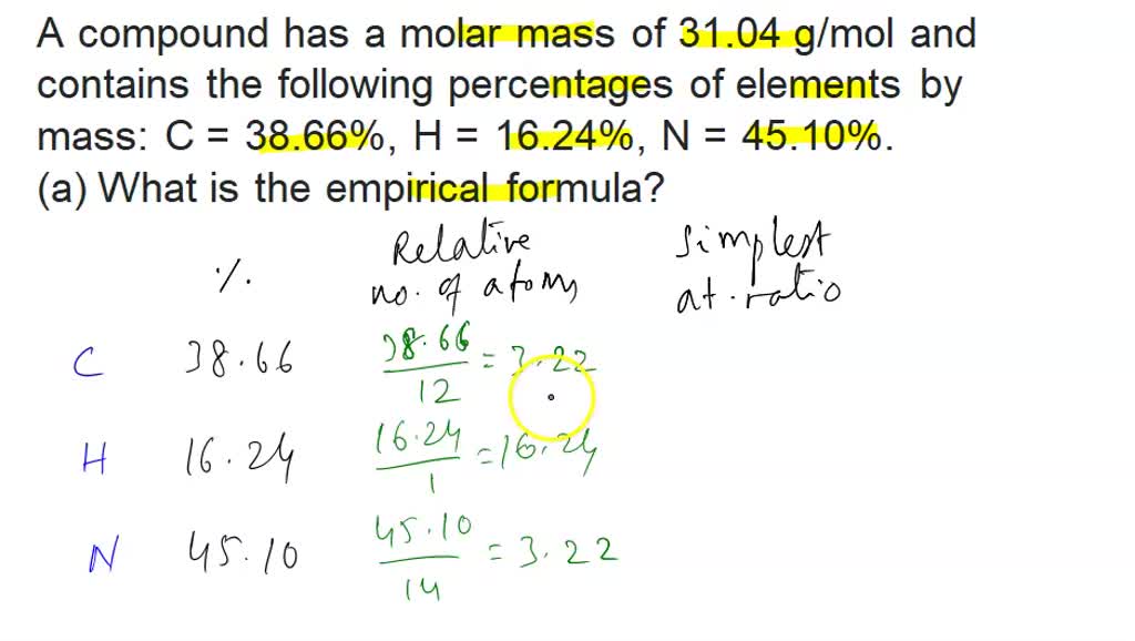 SOLVED: A compound has a molar mass of 31.04 g/mol and contains the ...