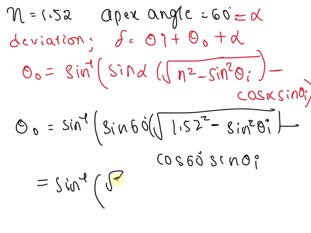 SOLVED: Plot a curve of total deviation angle versus entrance angle for ...