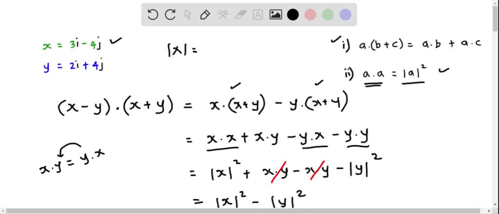 SOLVED: Use the distributive property of dot product to find (x-y) . (x ...