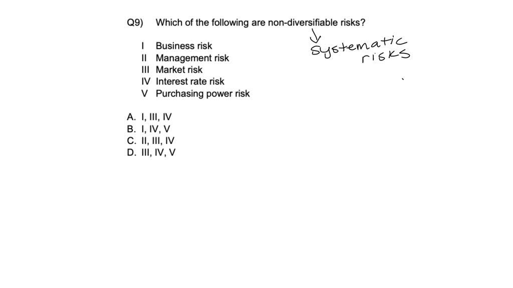 SOLVED: Q9) Which of the following are non-diversifiable risks? I ...