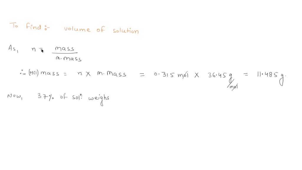SOLVED: Hydrochloric acid (FW=36.46 g/mol) is sold as 37% w/w HCl with ...