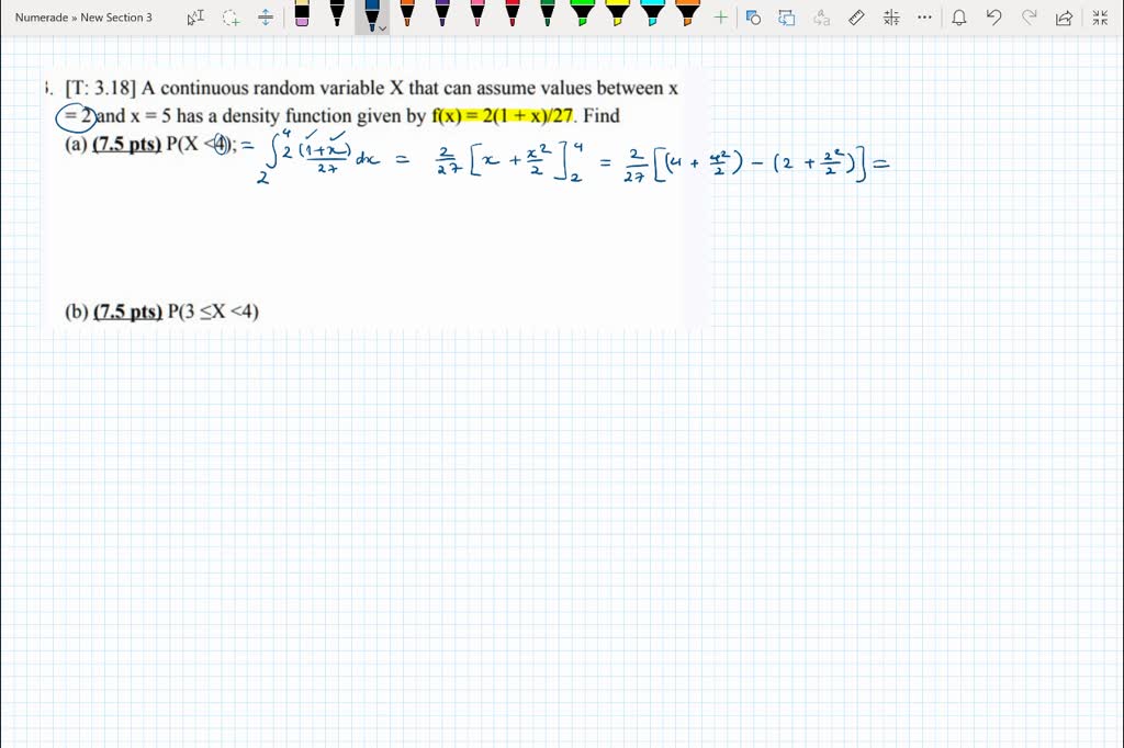 SOLVED: A continuous random variable X that can assume values between X = 2 and X = 5 has a ...