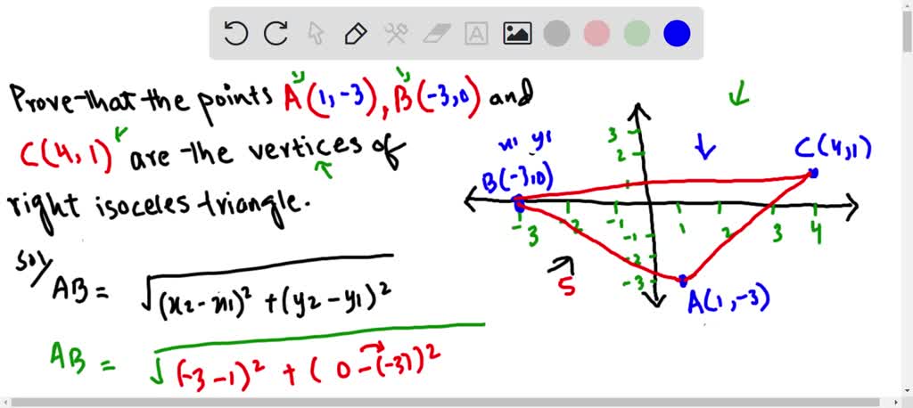 VIDEO solution: Prove that the points A (1,-3), B (-3,0) and C (4,1) are the vertices of right ...