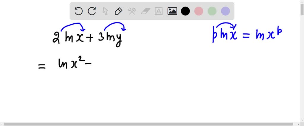 SOLVED: Write the expression as a single natural logarithm: 2ln(x) + 3ln(y) 2ln(x) + 3ln(y) = ln ...