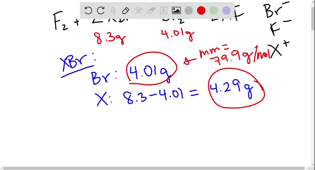 SOLVED: Consider this rcaction involving an unknown element X Fz + 2XBr Br, + 2XF When 4.200 g ...