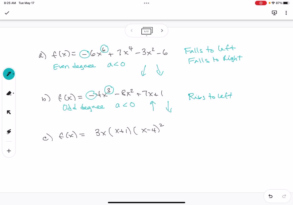 SOLVED: Choose the end behavior of the graph of each polynomial ...