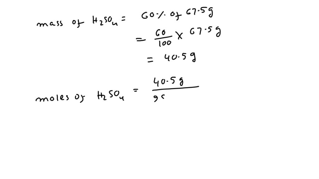 SOLVED: Concentrated sulphuric acid (98.12 g.mol-1) has a density of 1.5 g/cm3 and is 60% H2SO4 ...