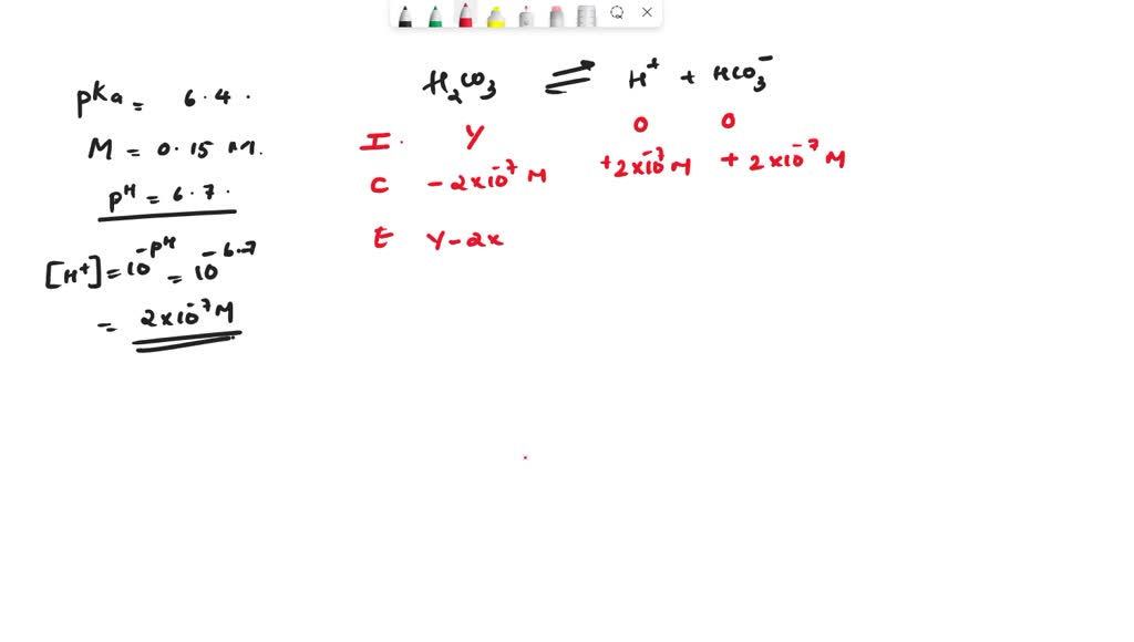 SOLVED: Calculate the concentrations of carbonic acid (pKa=6.4) and ...