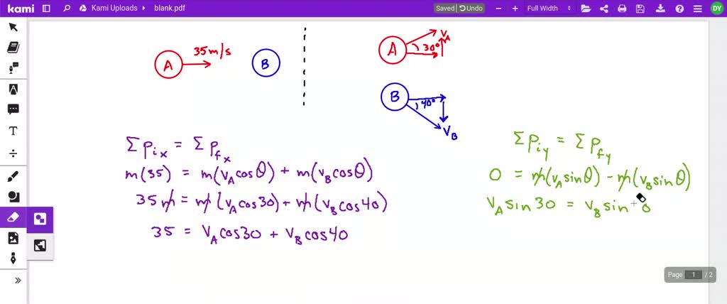 SOLVED: Two equal masses collide in space away from any gravitational object. Mass A is moving ...