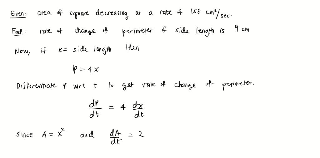 SOLVED: 'The area of a square is decreasing at rate of 158 square ...