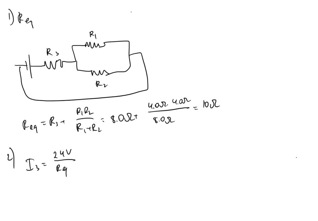 SOLVED: Three resistors are connected in a combination circuit with a 24-Volt power supply: Ru ...