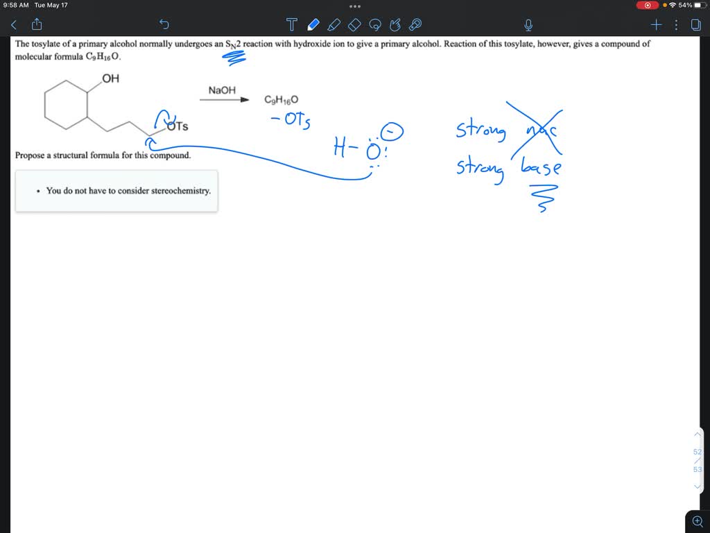 SOLVED: The tosylate of a primary alcohol normally undergoes an SN2 ...