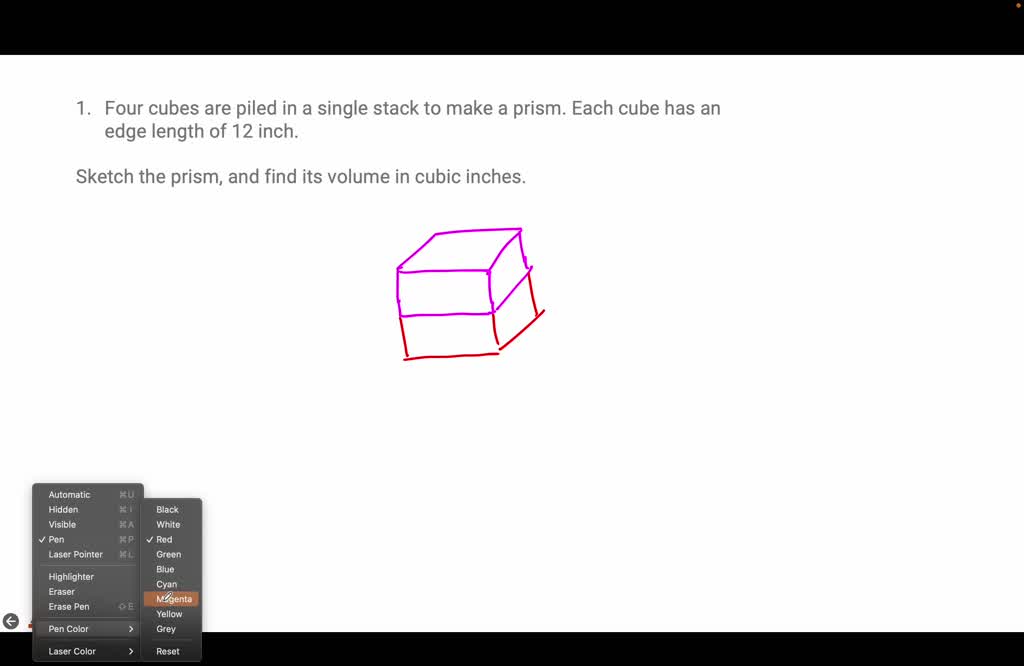 SOLVED: 1. Four cubes are piled in a single stack to make a prism. Each ...