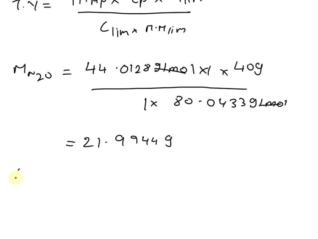 ammonium nitrate decomposes as follow: NH4NO3 ==> N20 + 2H2O Calculate ...