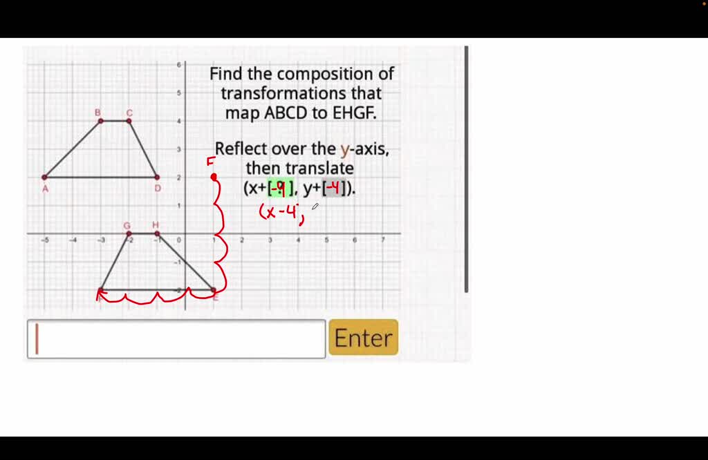 SOLVED: Find the composition of transformations that map ABCD to EHGF. Reflect over the Y-axis ...