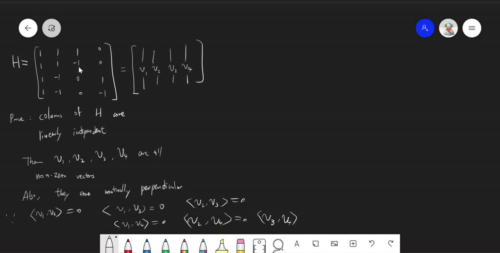 SOLVED: Consider the following Haar matrix H = Prove that the columns ...