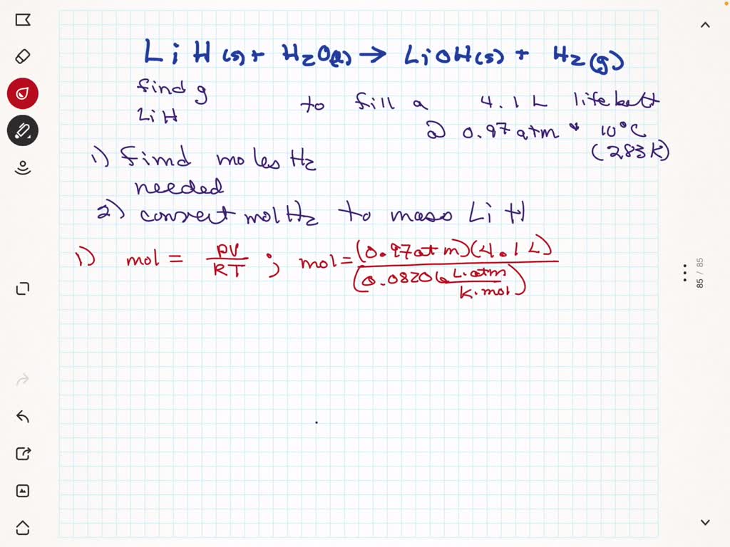SOLVED: Lithium hydride reacts with water as follows: LiH(s) + H2O(l) â ...