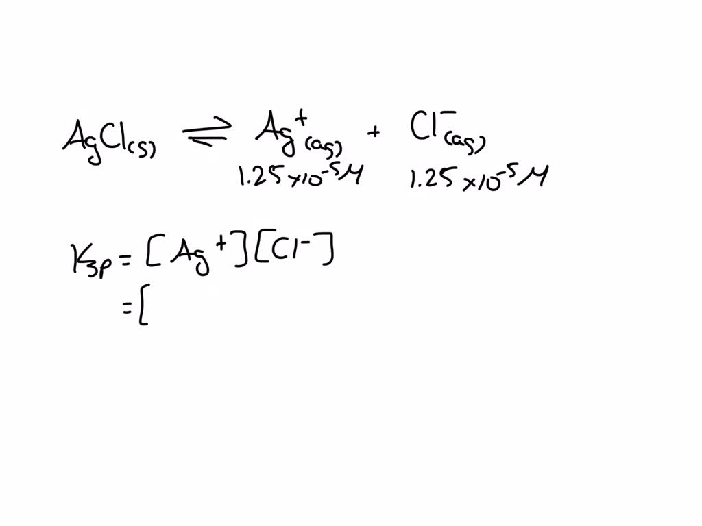 A saturated AgCl solution was analyzed and found to contain 1.25 x 10-5 ...