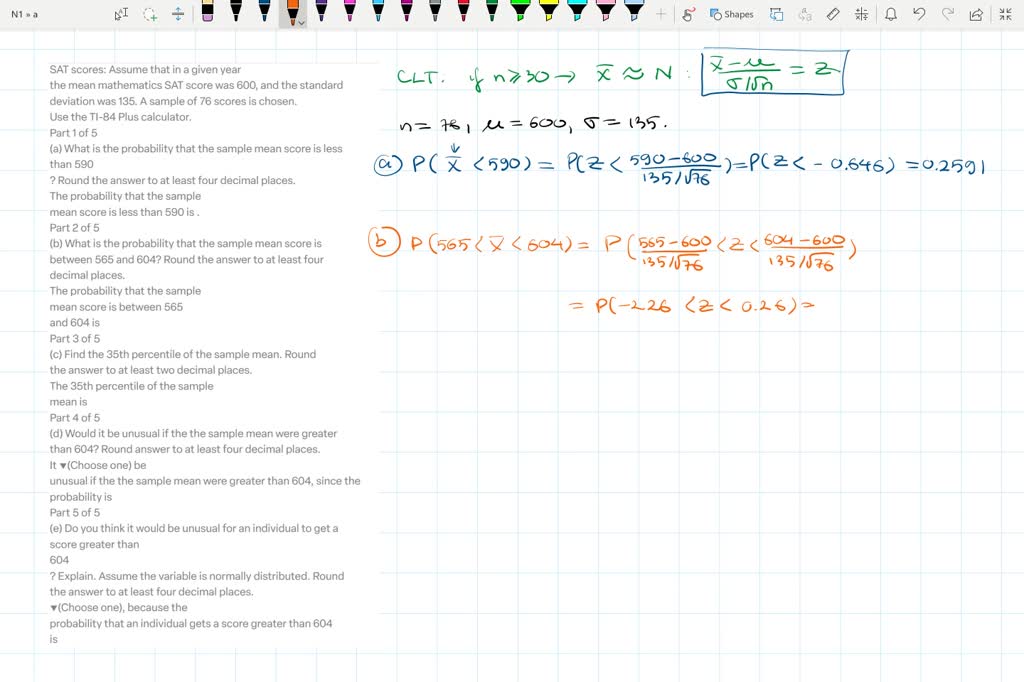 SOLVED: SAT scores: Assume that in a given year, the mean mathematics ...