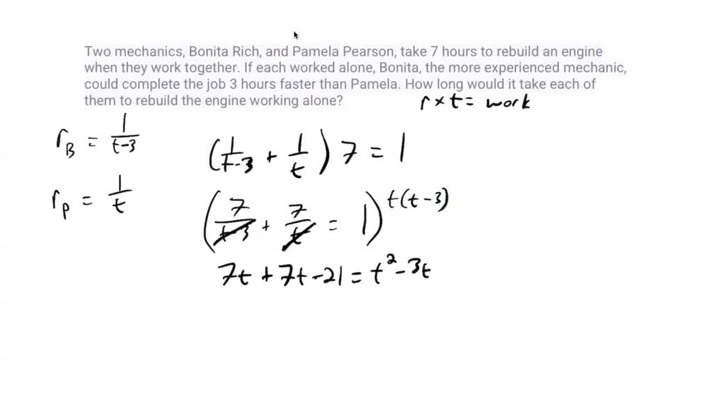SOLVED: Two mechanics, Bonita Rich, and Pamela Pearson, take 7 hours to ...
