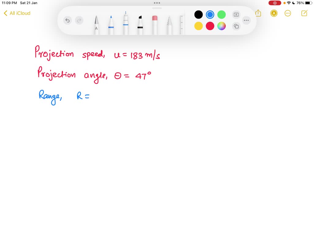 SOLVED: A projectile is fired at an angle of 47degrees above the horizontal with an initial ...