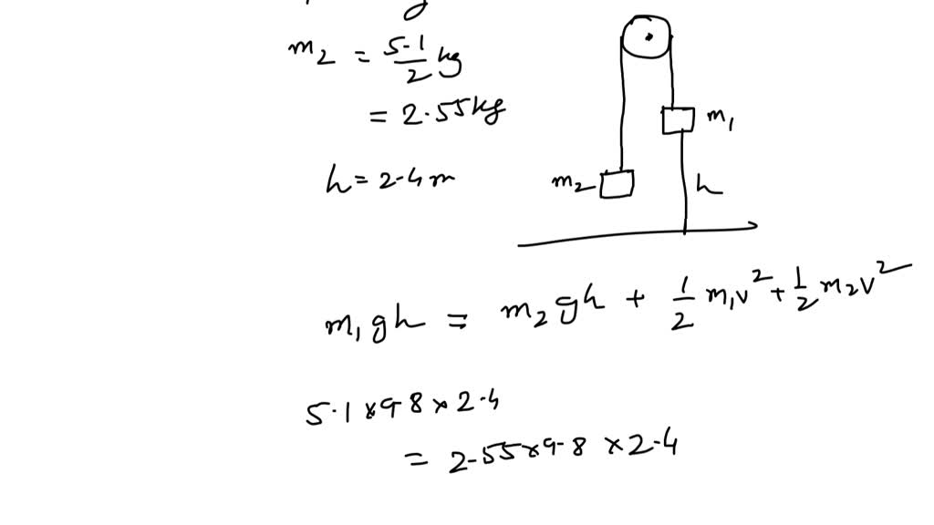 SOLVED: As shown in the figure below, two masses m1 = 5.10 kg and m2 which has a mass 50.0% that ...