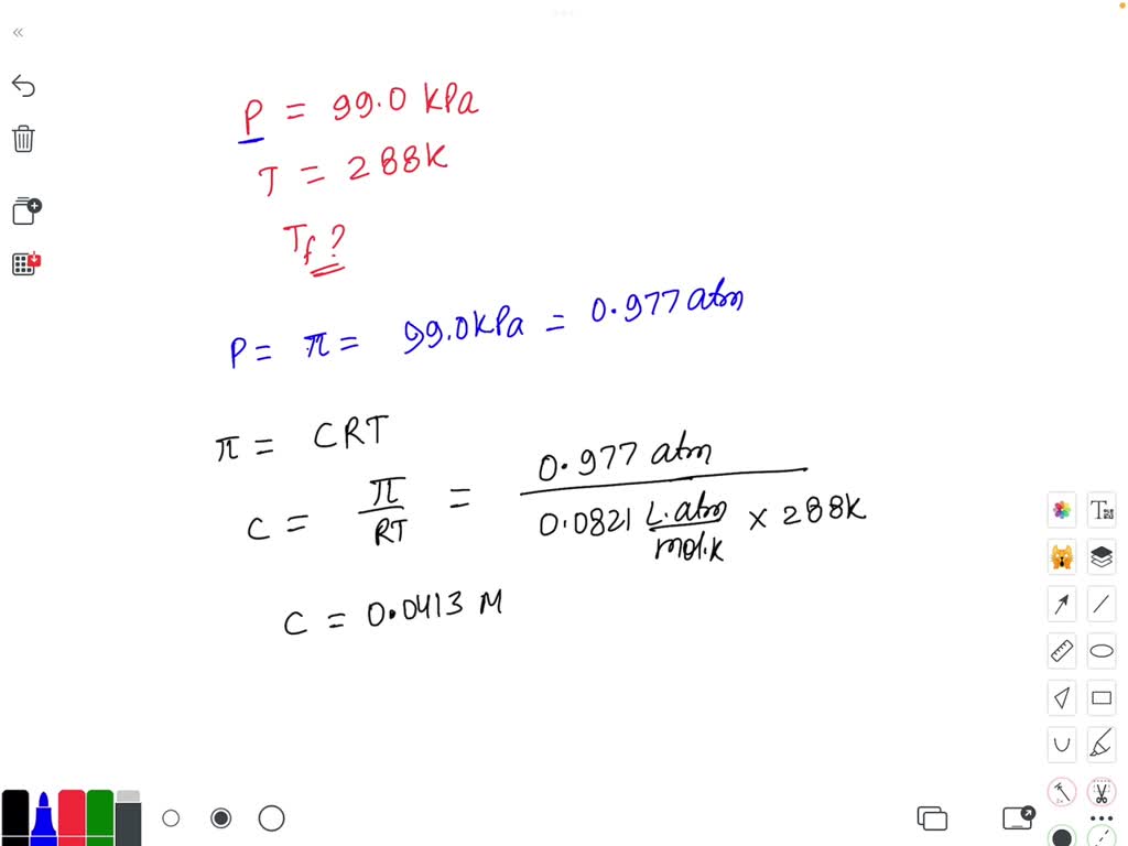 SOLVED: the osmotic pressure of an aqueous solution at 288K is 99.0kPa. calculate the freezing ...