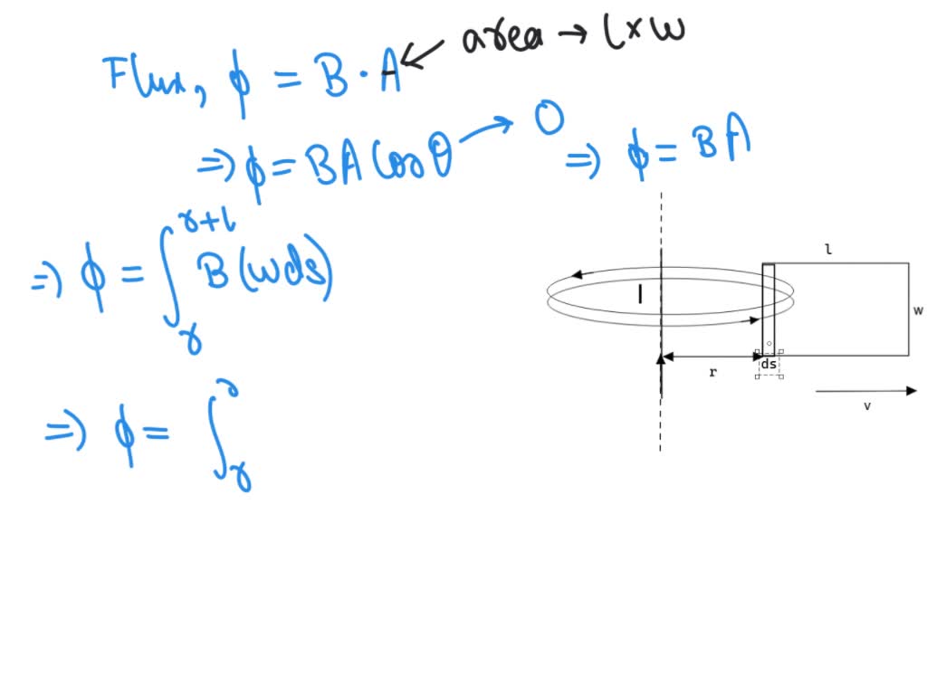 SOLVED: A rectangular loop of dimensions ℓ and w moves with a constant velocity 𝐯 away from a ...