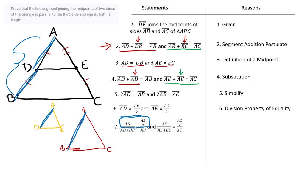 SOLVED: Show that the segment connecting the midpoints of AB and BC is parallel to AC and one ...