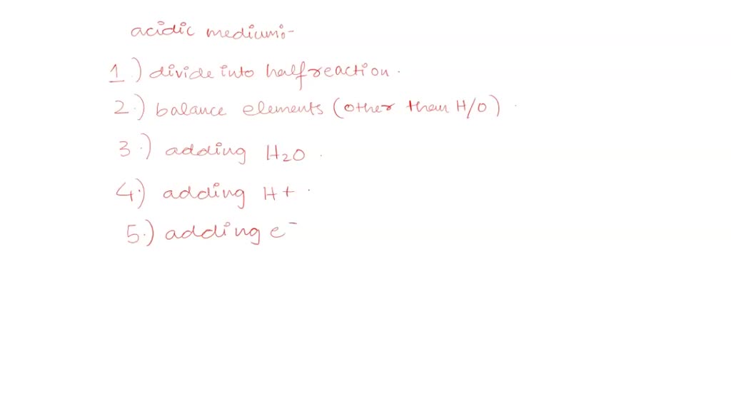 SOLVED: Balance the following redox reaction in acidic solution using ...