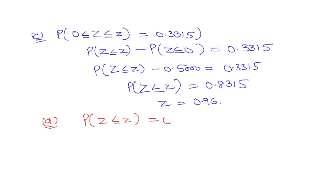 SOLVED: Find the following z values for the standard normal variable Z ...
