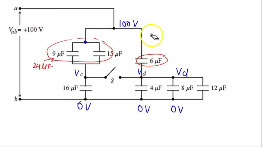 SOLVED: The capacitive network shown in the figure is assembled with ...