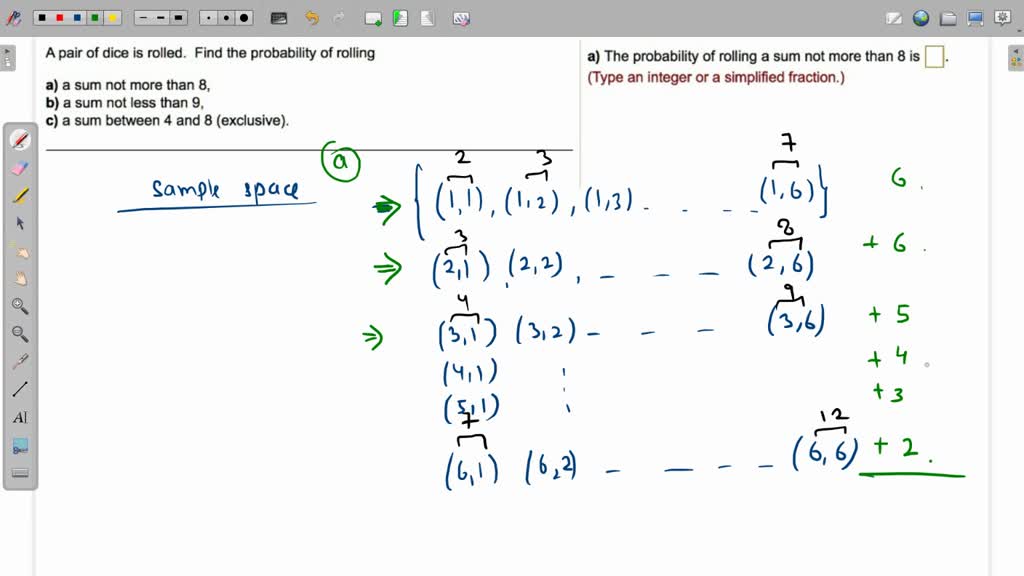 SOLVED: Two fair dice are rolled. (a) How many total outcomes are there ...