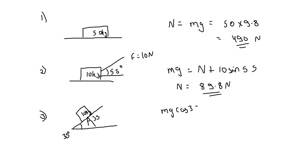 SOLVED: Find the normal force (NF) acting on the block in each of the ...