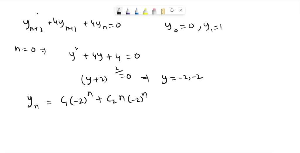 SOLVED: Solve the difference equation Yn+2 + 4yn-1 + 3yn + Un+1 = Zun ...
