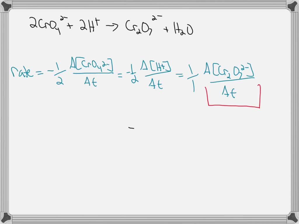SOLVED: The rate of formation of dichromate ions is 0.14 M/s in the ...