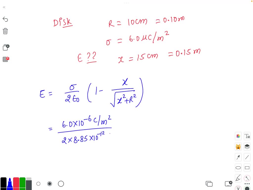 SOLVED: A disk of radius 10 cm carries a uniform surface charge density of 6.0 ÂµC/mÂ². The ...