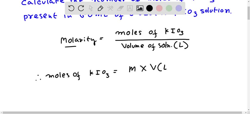 SOLVED: Calculate the number of moles of KIO3 present in 6.0 mL of 0.0201 M KIO3 solution.