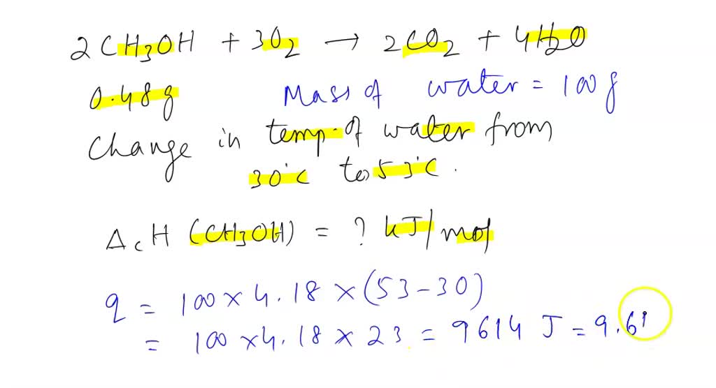 SOLVED: The combustion of methanol is shown by the following equation ...